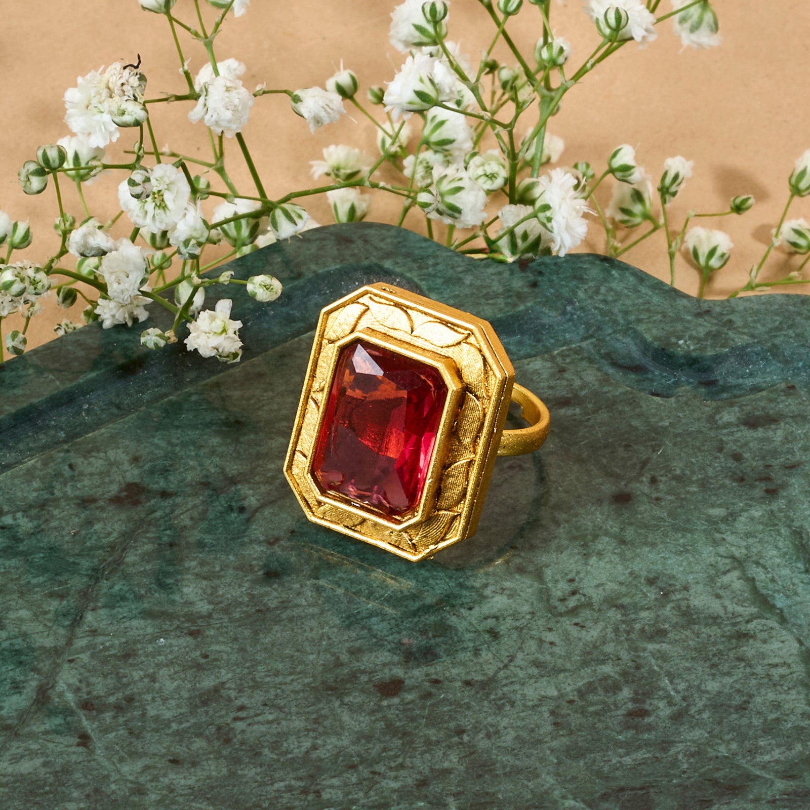 Teejh Ruhya Silver and Green Stone Ring