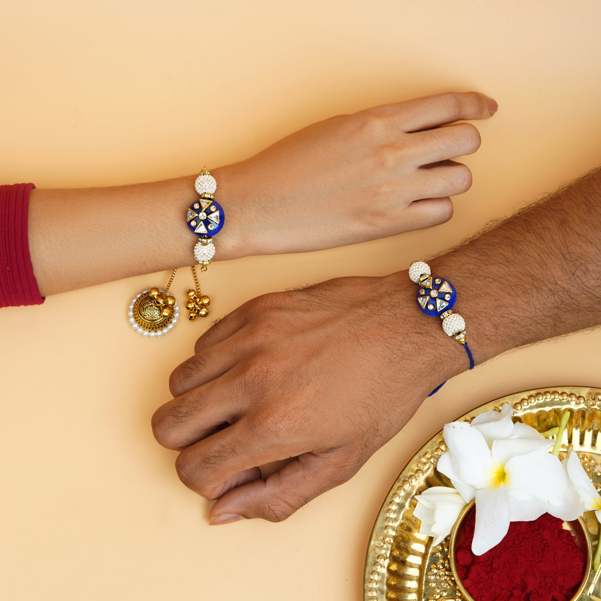 Teejh Varuta Blue Pearl and Kundan Rakhi